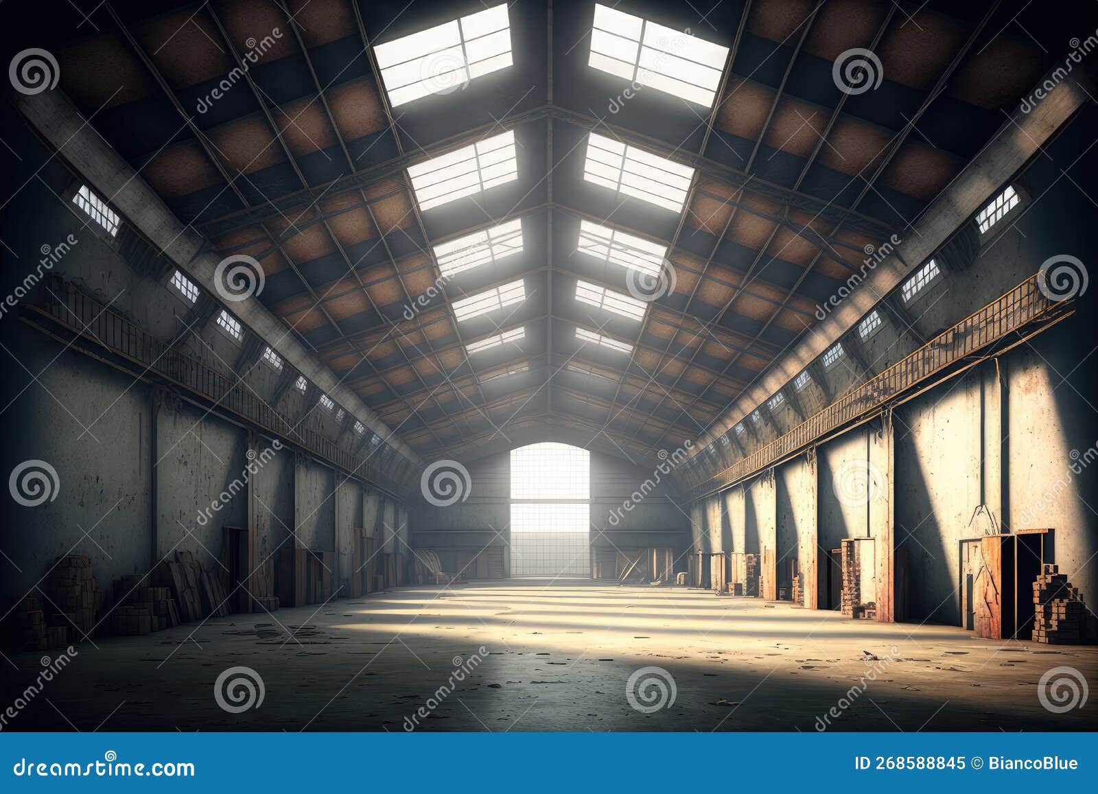 Inside Empty Warehouse or Hangar with Large Structure for Industrial ...
