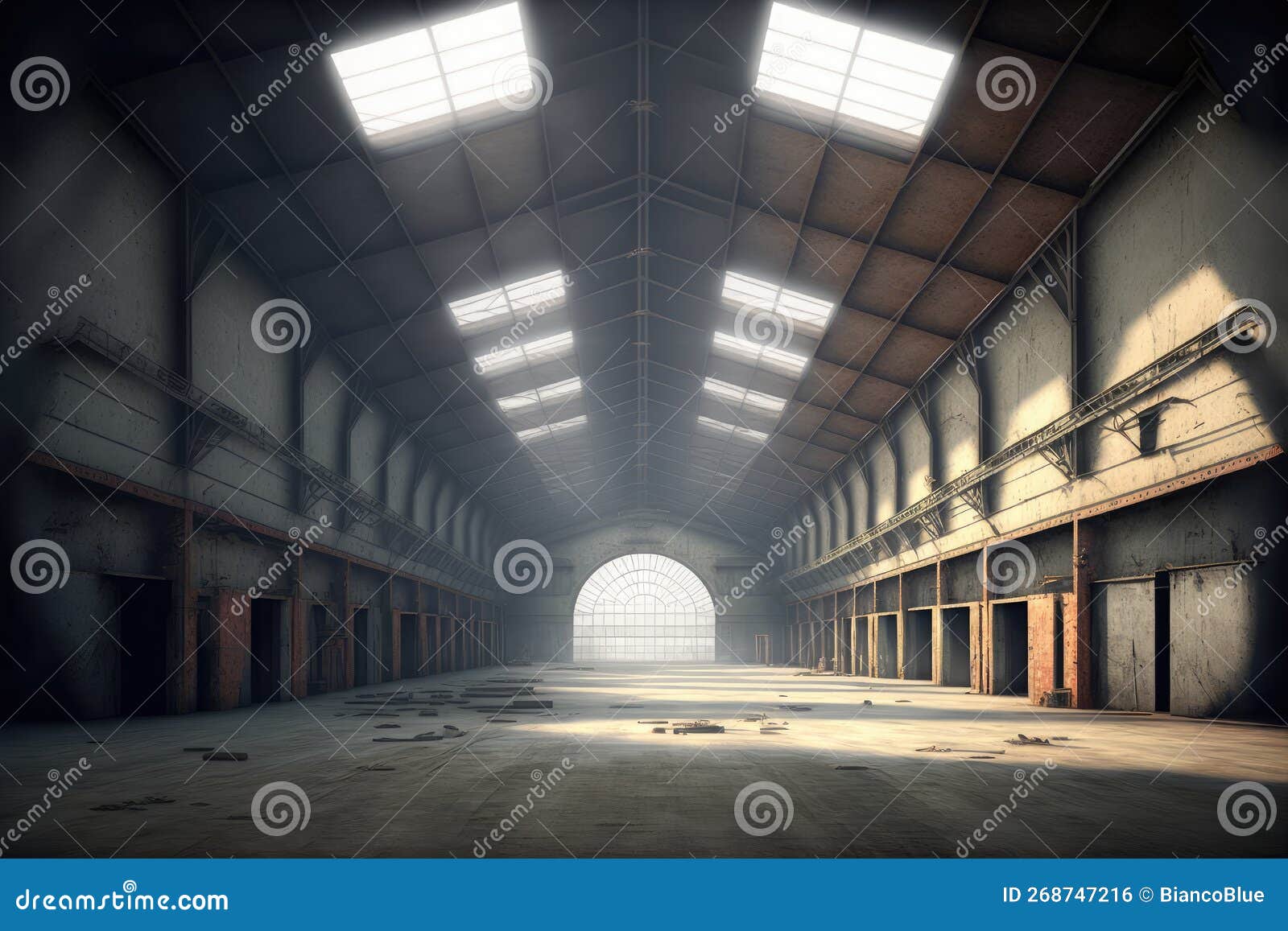 Inside Empty Warehouse or Hangar with Large Structure for Industrial ...
