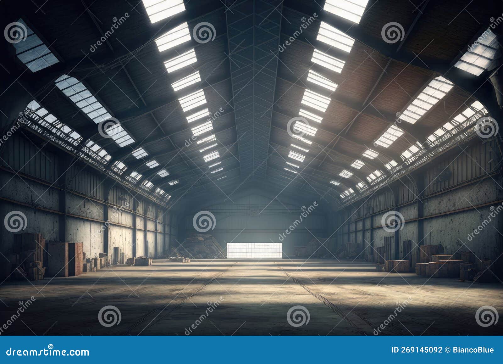 Inside Empty Warehouse or Hangar with Large Structure for Industrial ...