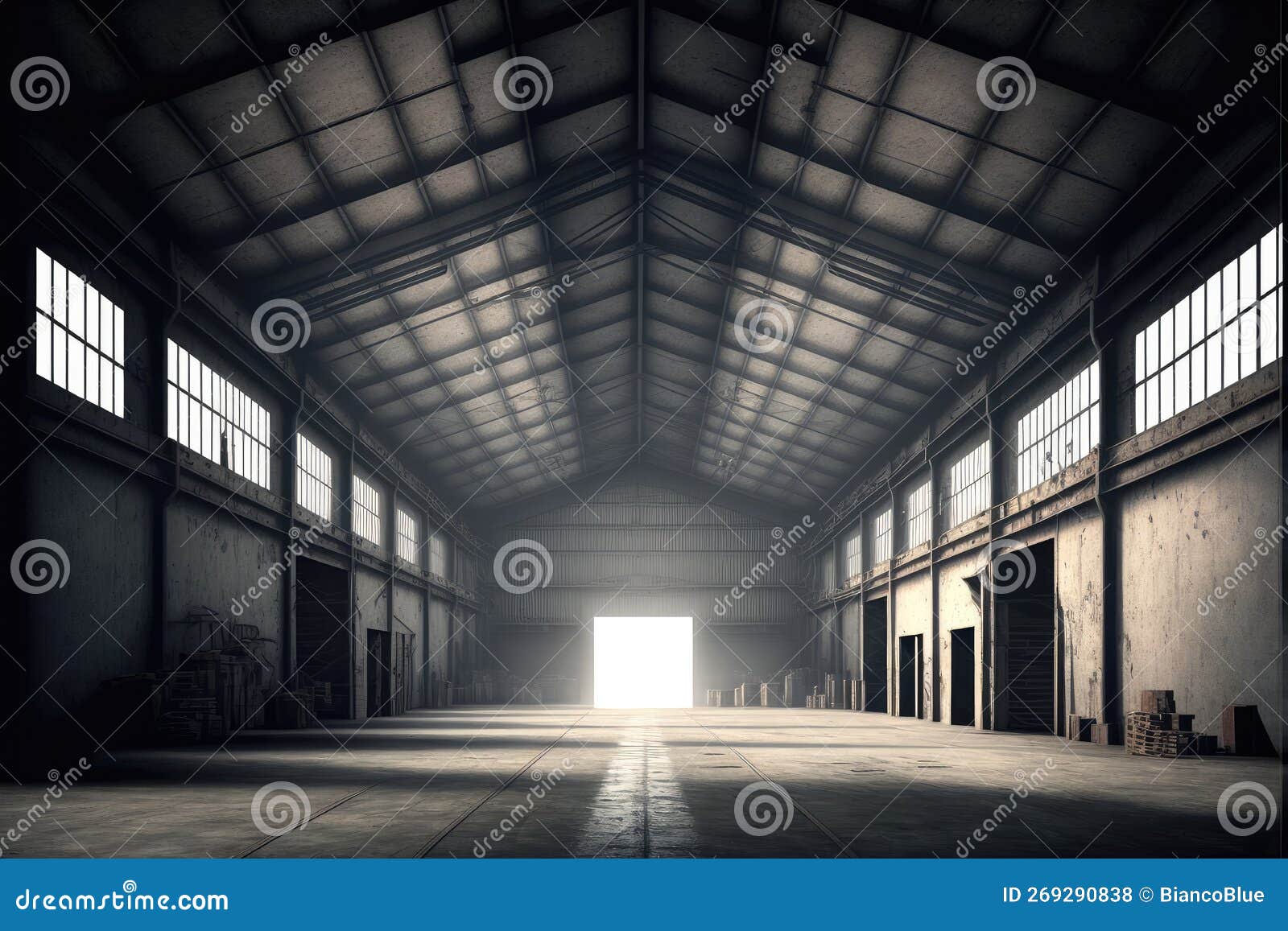 Inside Empty Warehouse or Hangar with Large Structure for Industrial ...