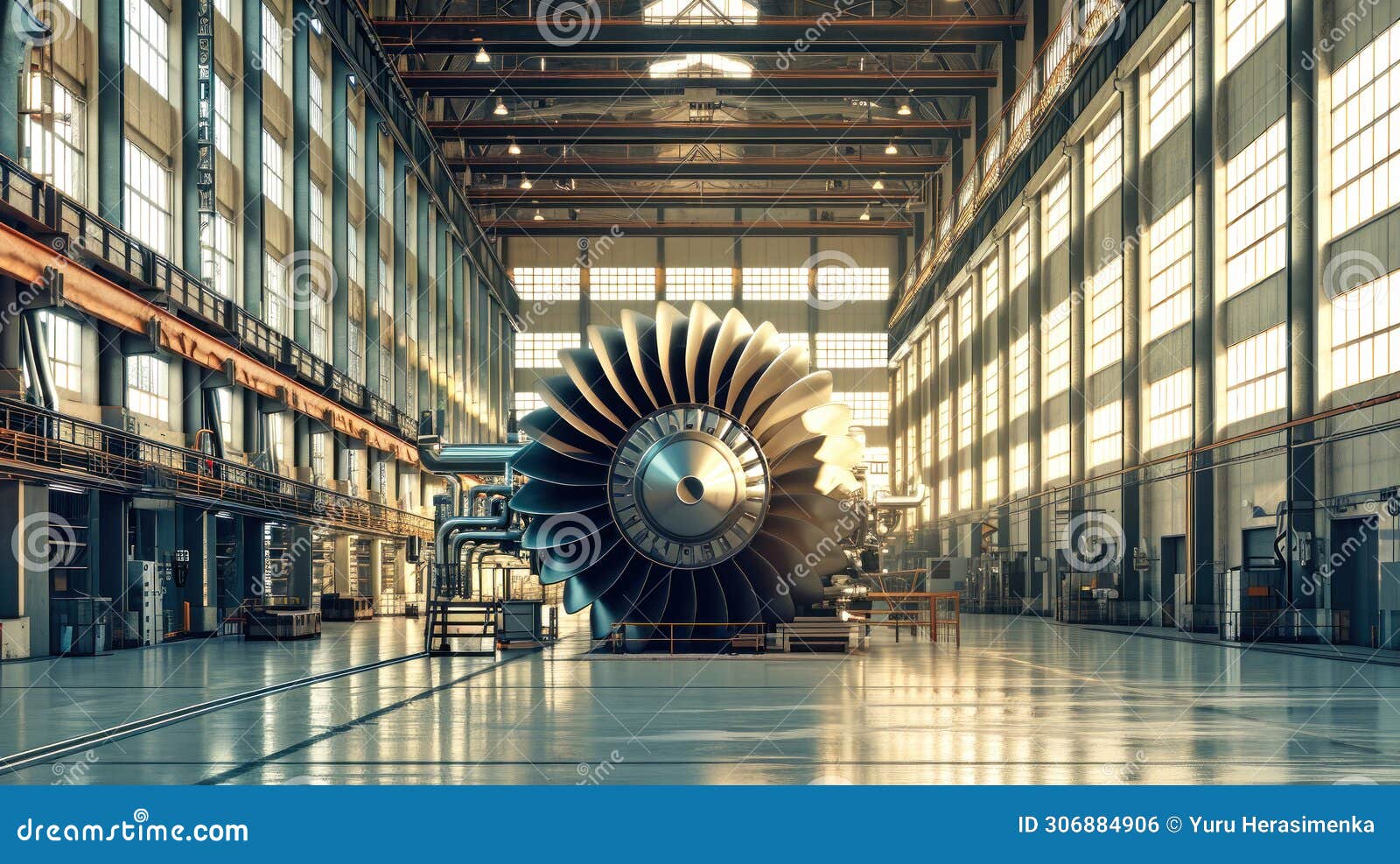 Inside a Factory: Large Jet Engine in Production Stock Illustration ...