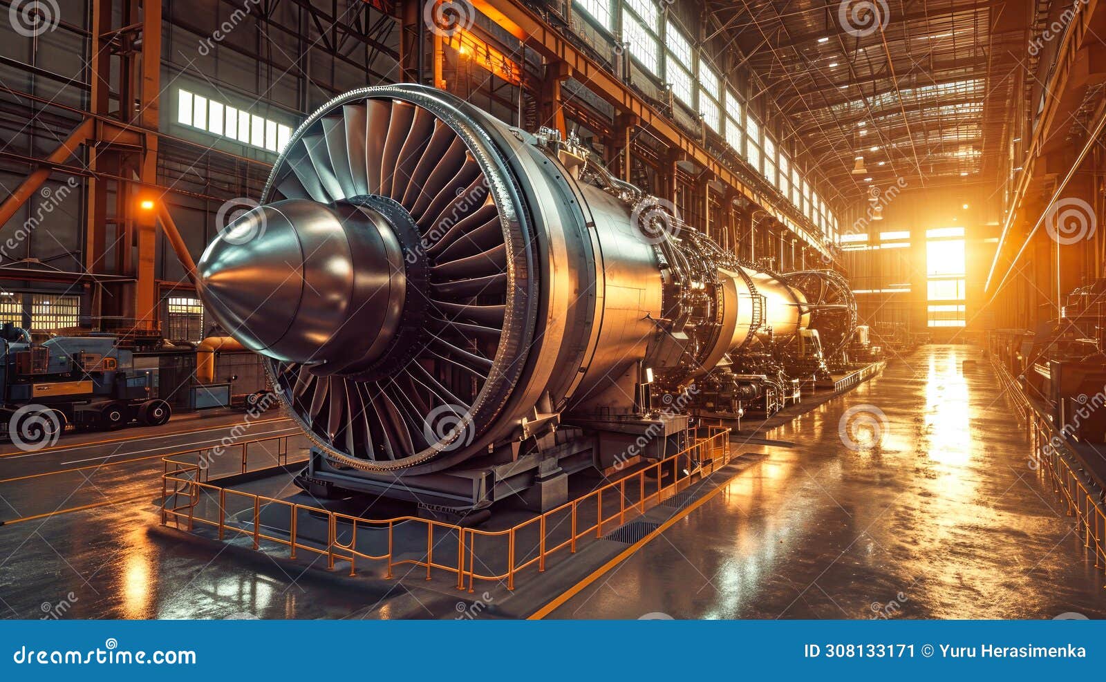 Inside a Factory: Large Jet Engine in Production Stock Illustration ...