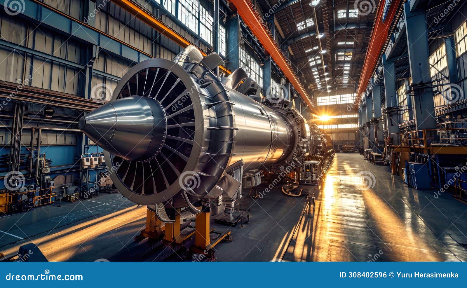 Inside a Factory: Large Jet Engine in Production Stock Illustration ...