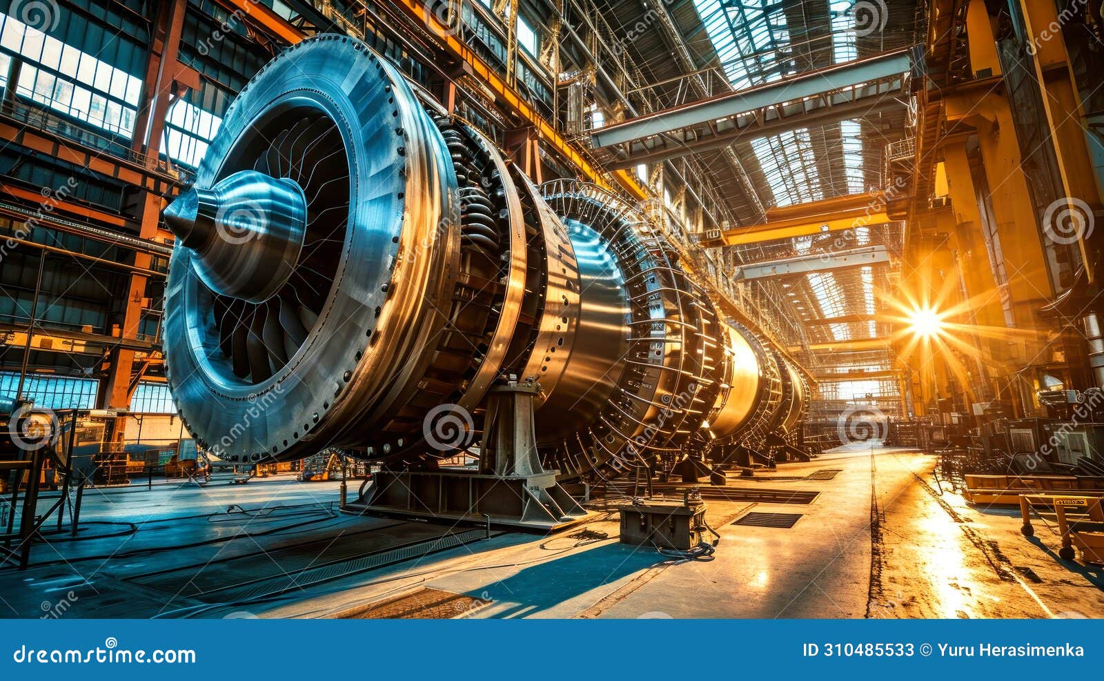Inside a Factory: Large Jet Engine in Production Stock Illustration ...