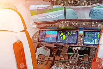 Inside of Flight Simulator Cockpit - Dashboard, Autopilot, Engine ...