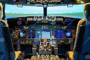 Inside Flight Simulator Cockpit Training Stock Photo - Image of ...