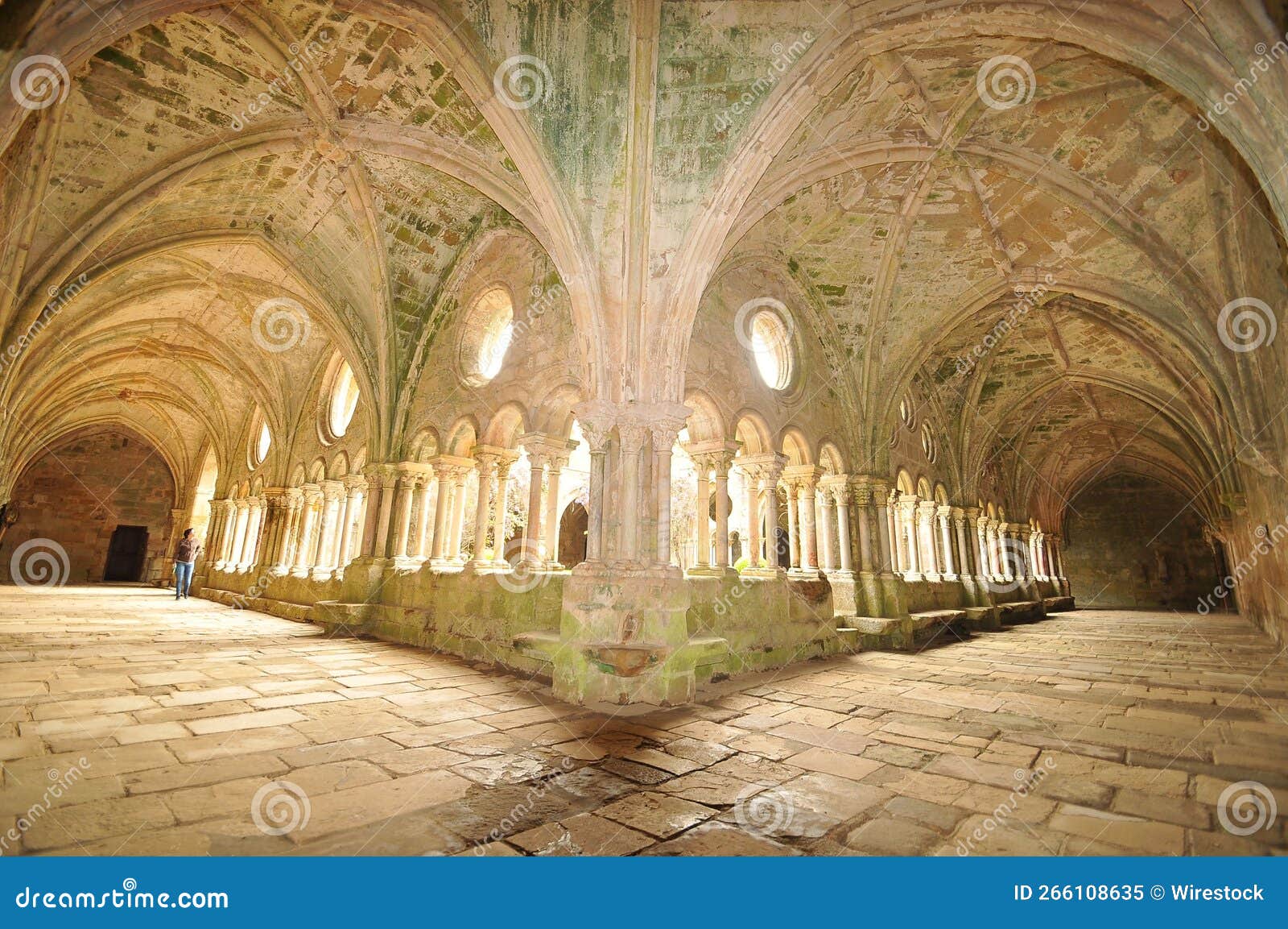 Inside of Fontfroide Abbey with a Person Standing in the Back Stock ...