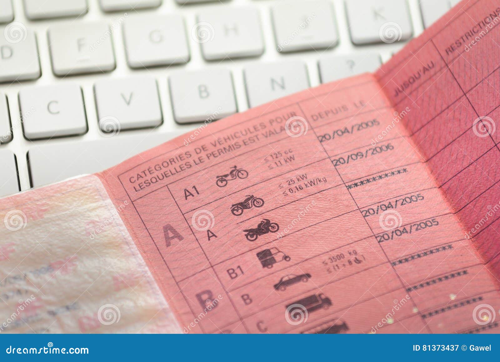 Inside a French Driver Licence and White Keyboard Stock Image - Image ...
