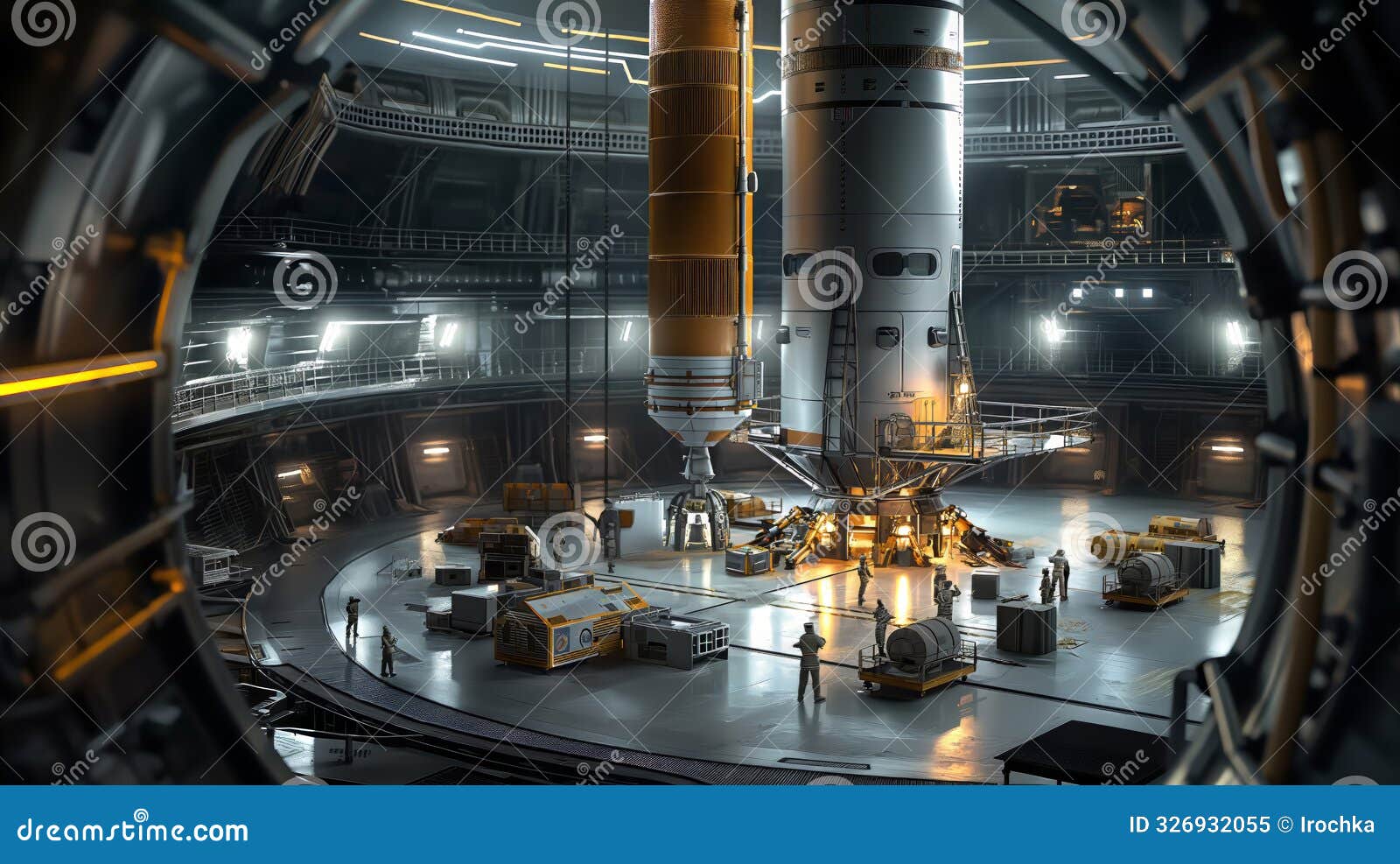 Inside a Futuristic Rocket Assembly Facility with Workers Stock Image ...