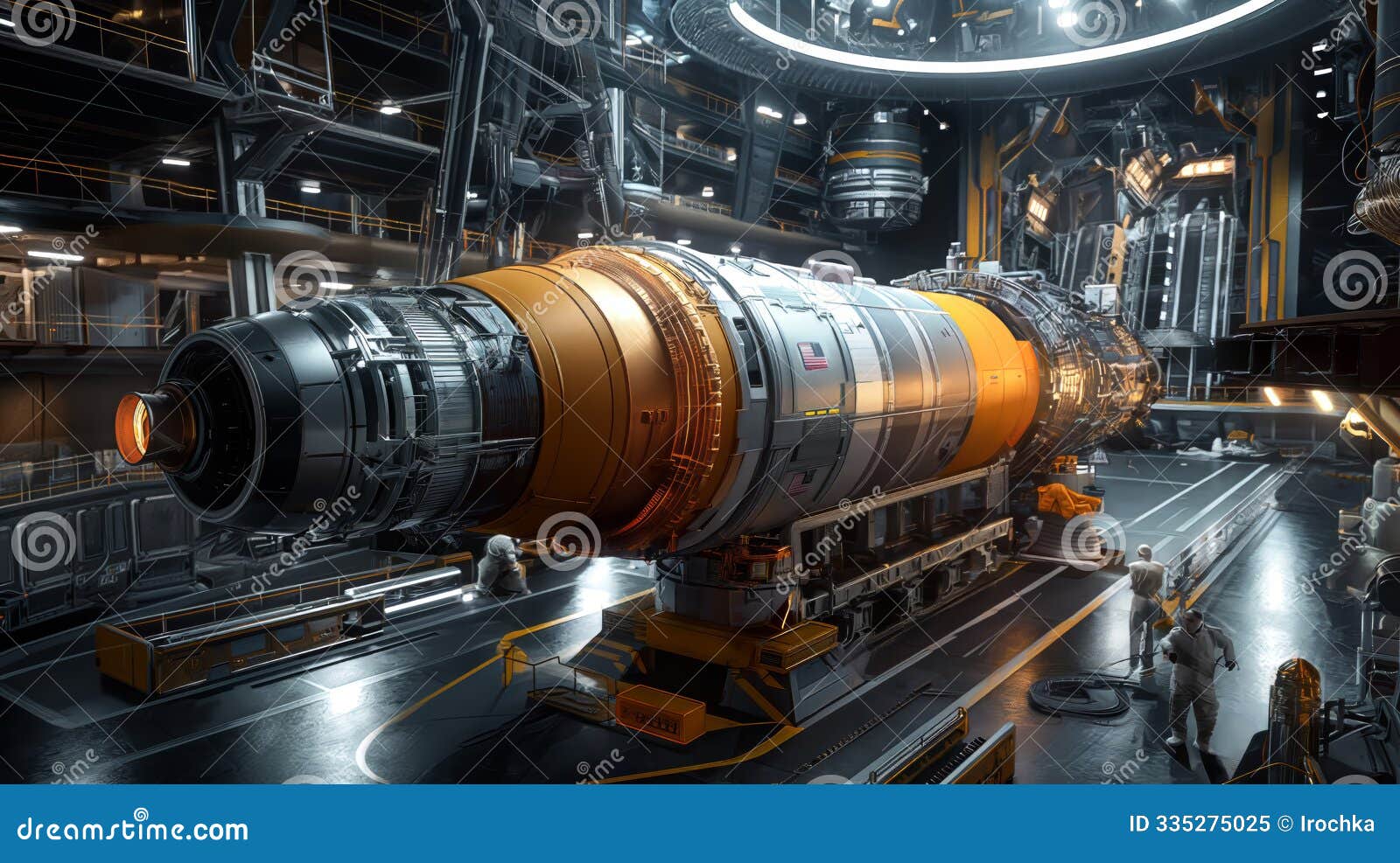 Inside a Futuristic Rocket Assembly Facility with Workers Stock Image ...