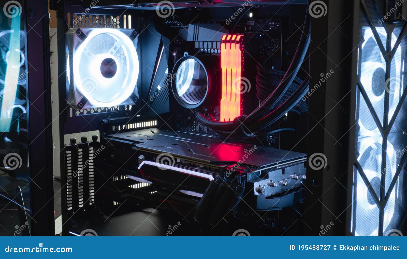 Inside Gaming PC With RGB LED Lights, Liquid Cooling. Stock Photo ...