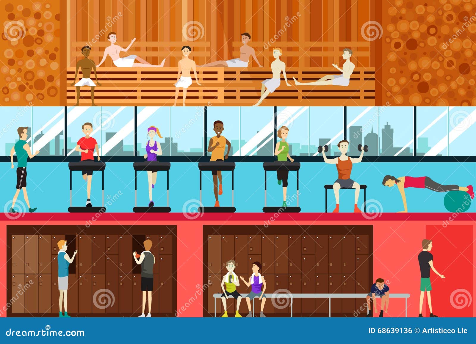 Inside Gym Scene stock vector. Illustration of fitness - 68639136