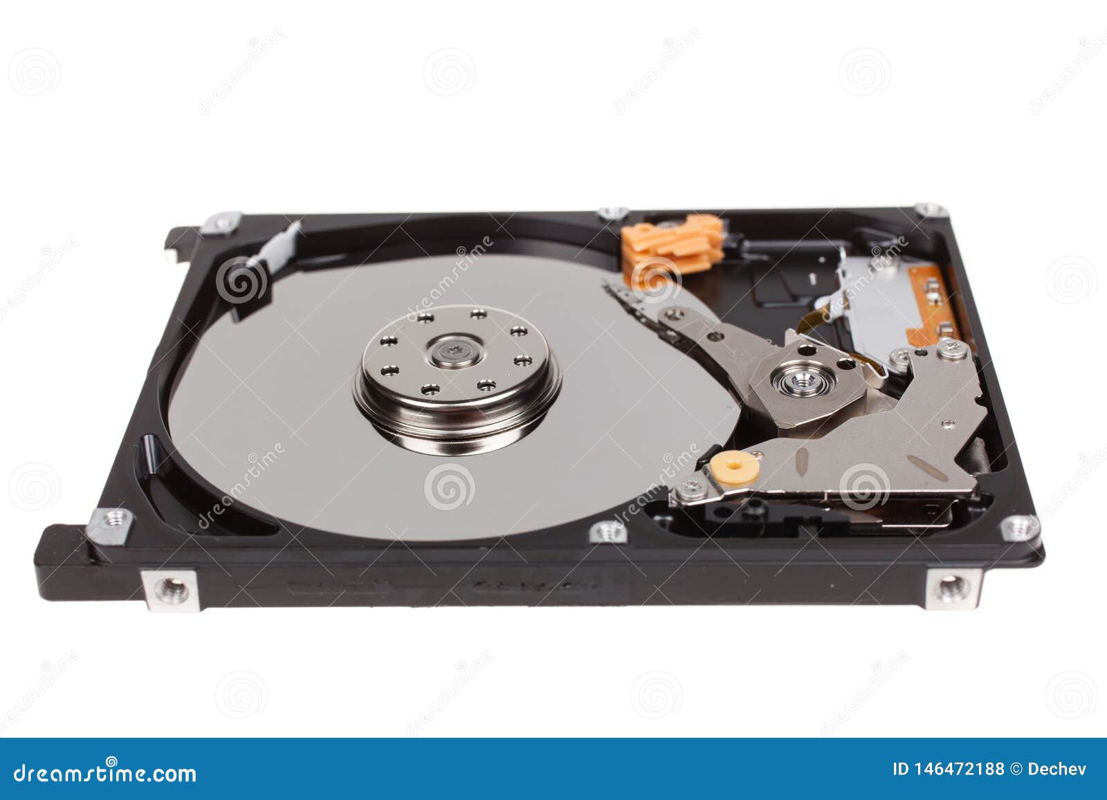 Inside of Hard Disk Drive. HDD Isolated on White Background Stock Photo ...