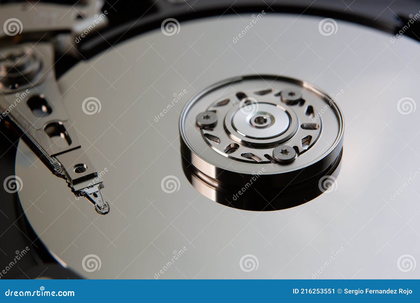 Inside of a hard drive HDD stock image. Image of computing - 216253551