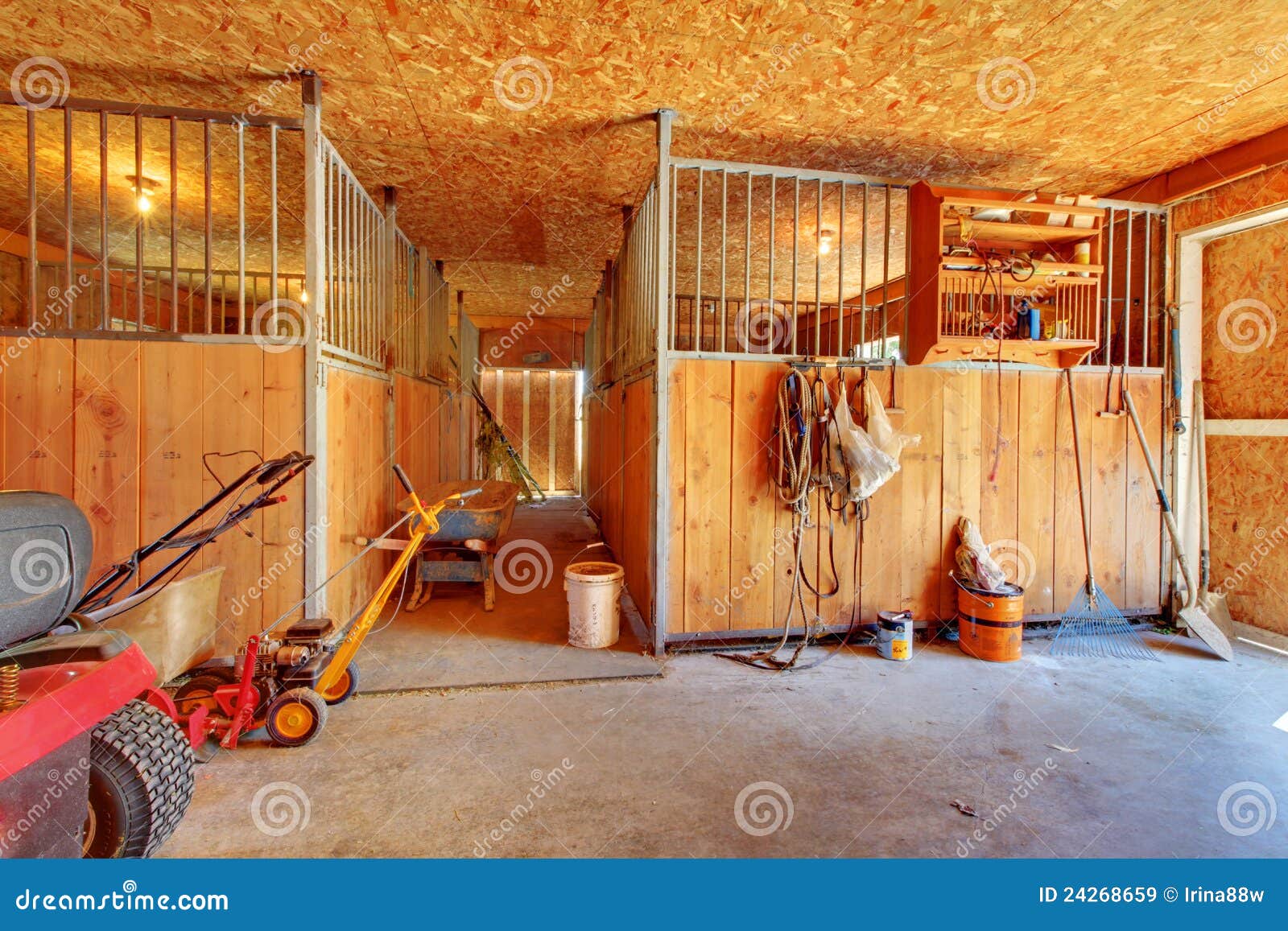 Inside of the Horse Farm with Stables. Stock Image - Image of wood ...