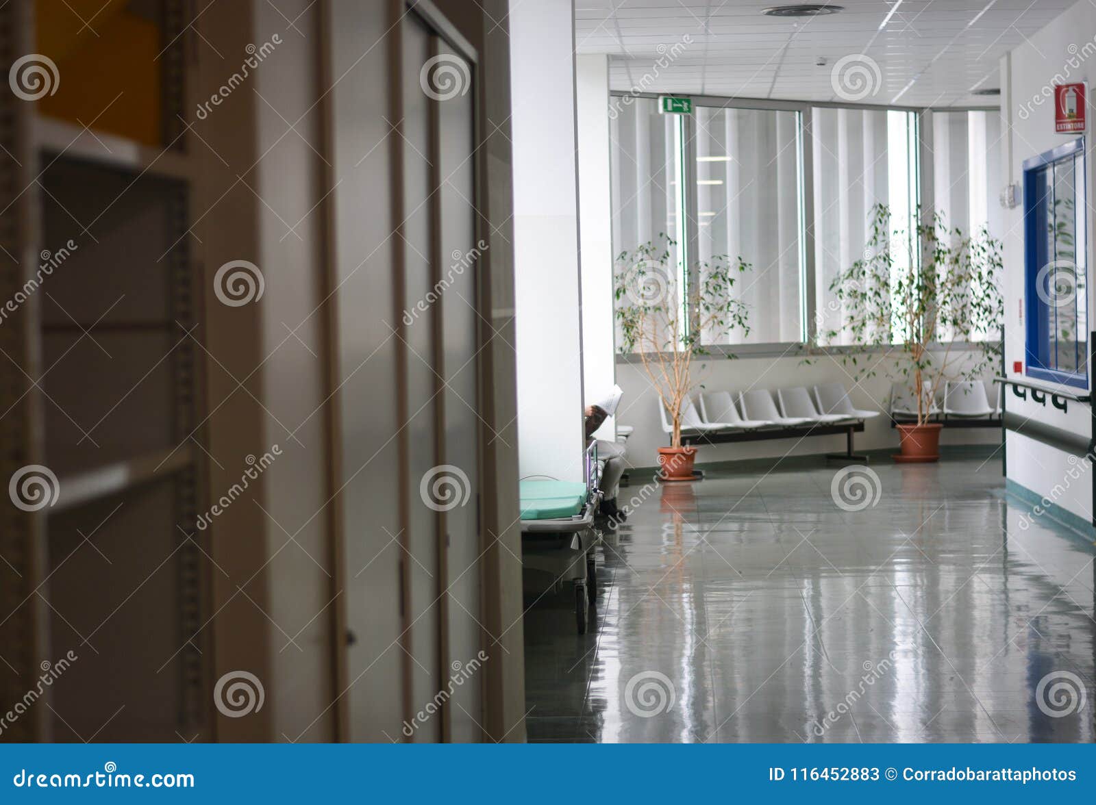Inside a Hospital, in a Bright and Clean Corridor Stock Image - Image ...