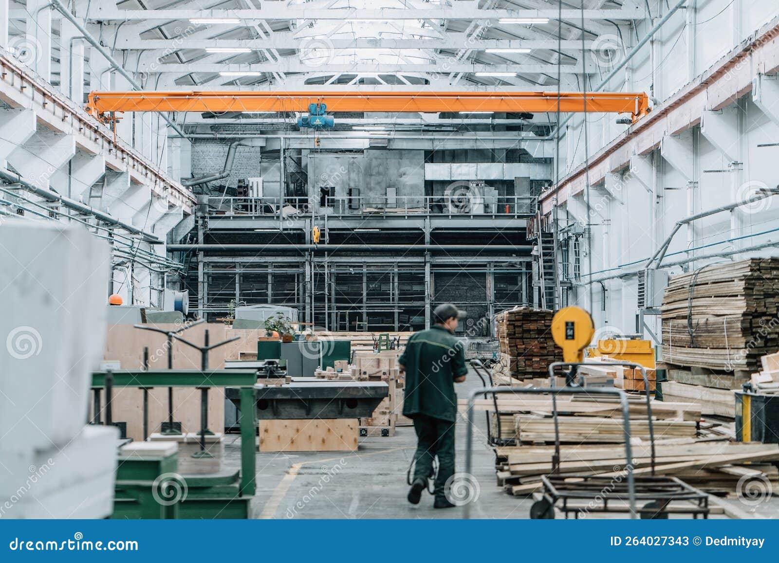 Inside Huge Factory Workshop Interior with Stacks of Wood Stock Image ...