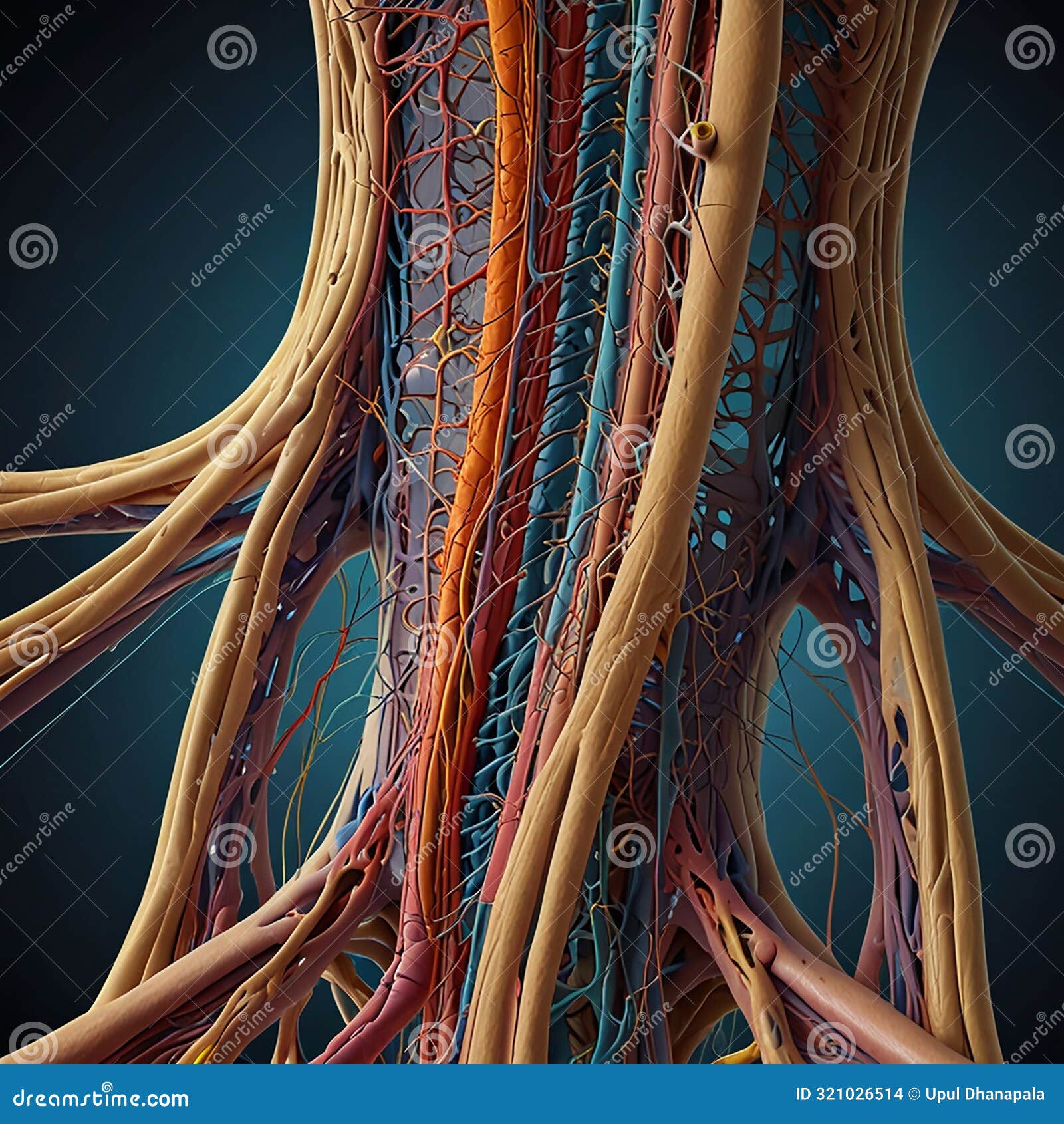 Human Nerves System with Arteries and Capillaries Stock Illustration ...