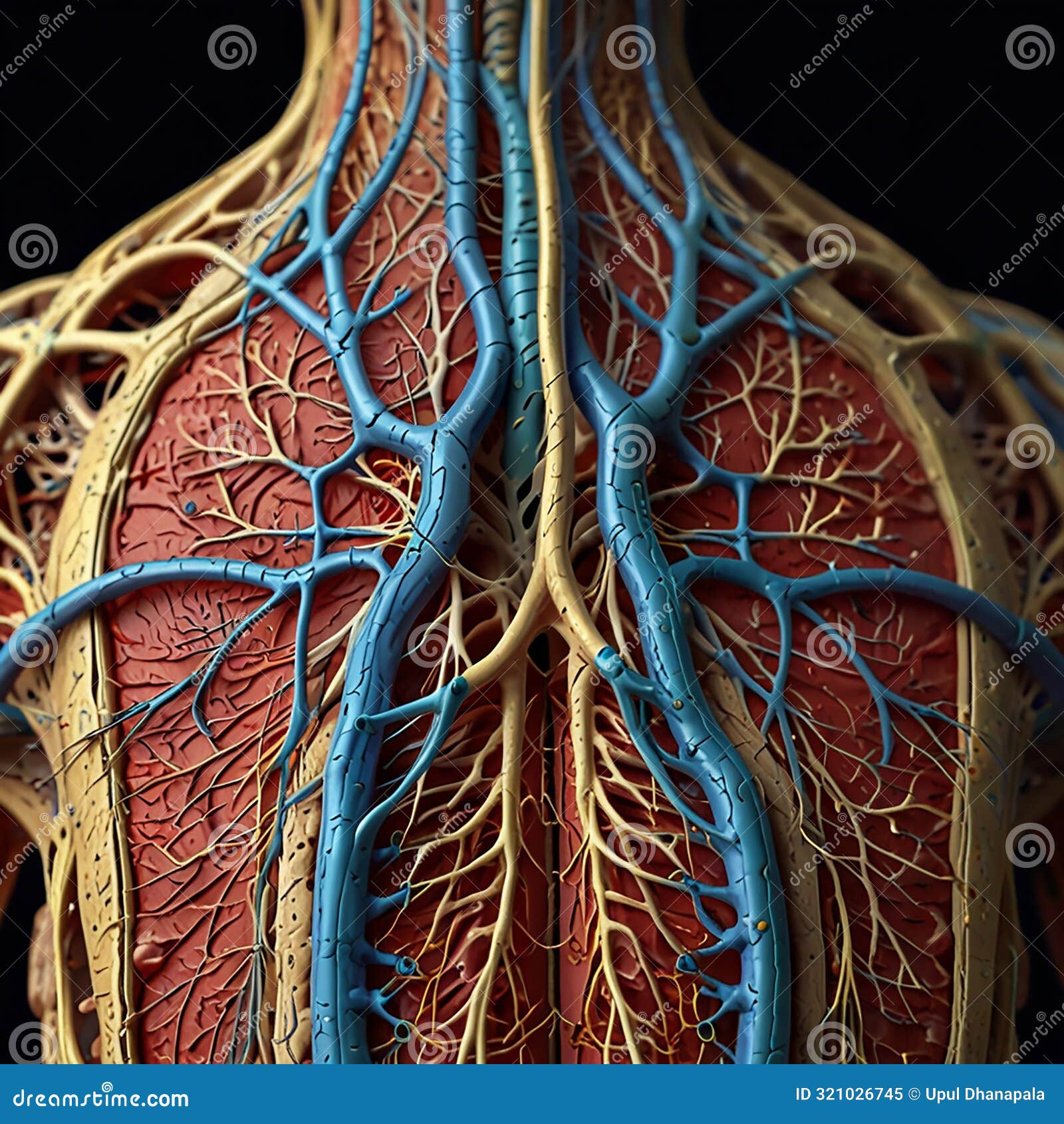 Human Nerves System with Arteries and Capillaries Stock Illustration ...