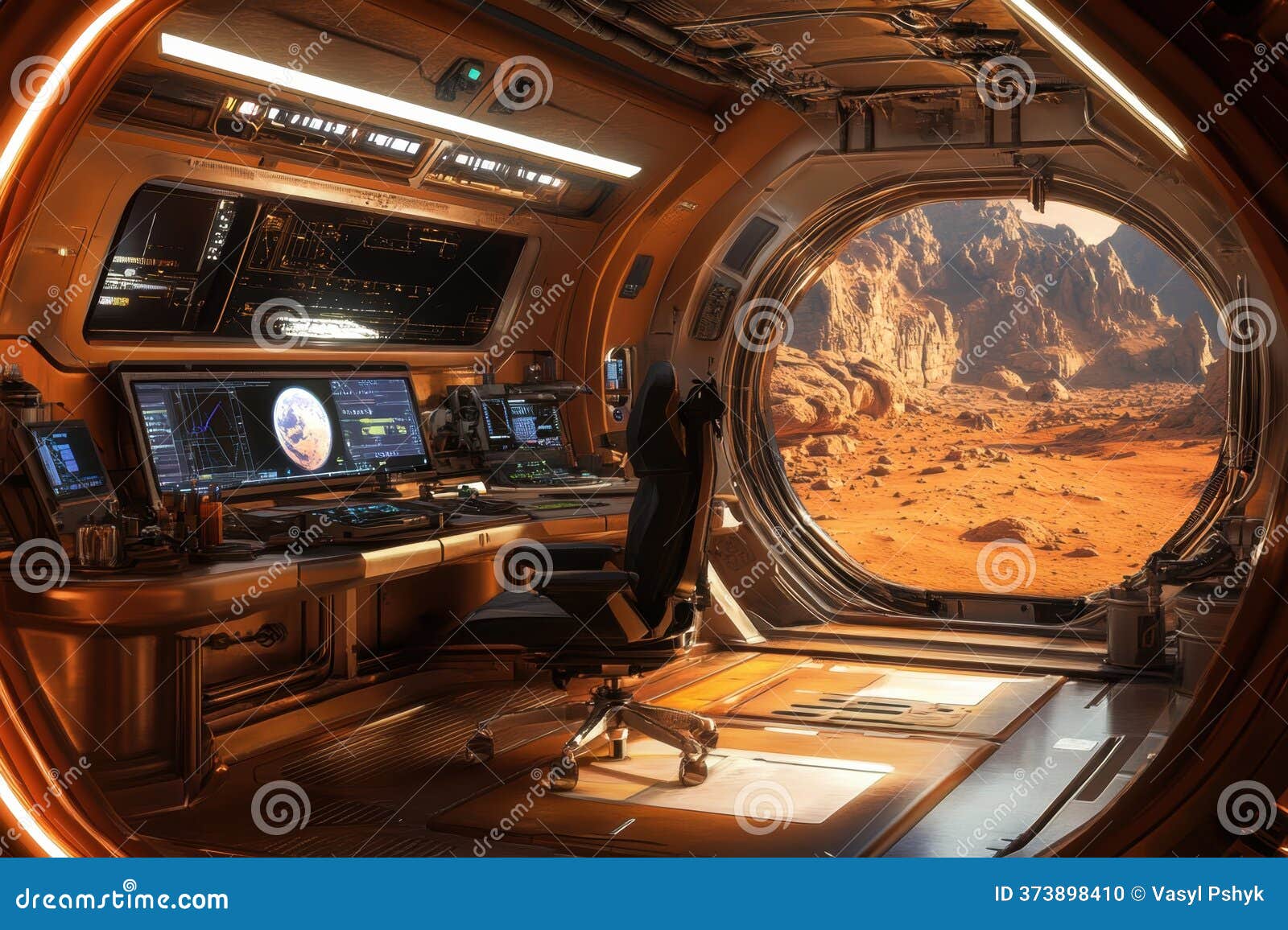 Mars Habitat Airlock Door Opening To Red Landscape Stock Image ...