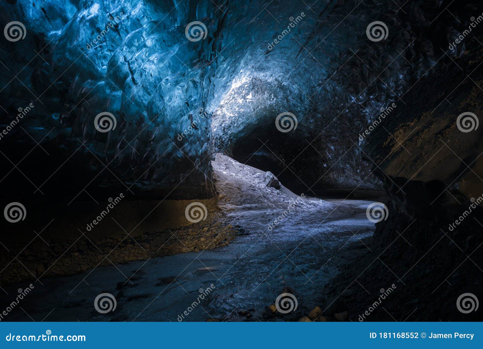 Inside ice cave tunnel stock photo. Image of holiday - 181168552