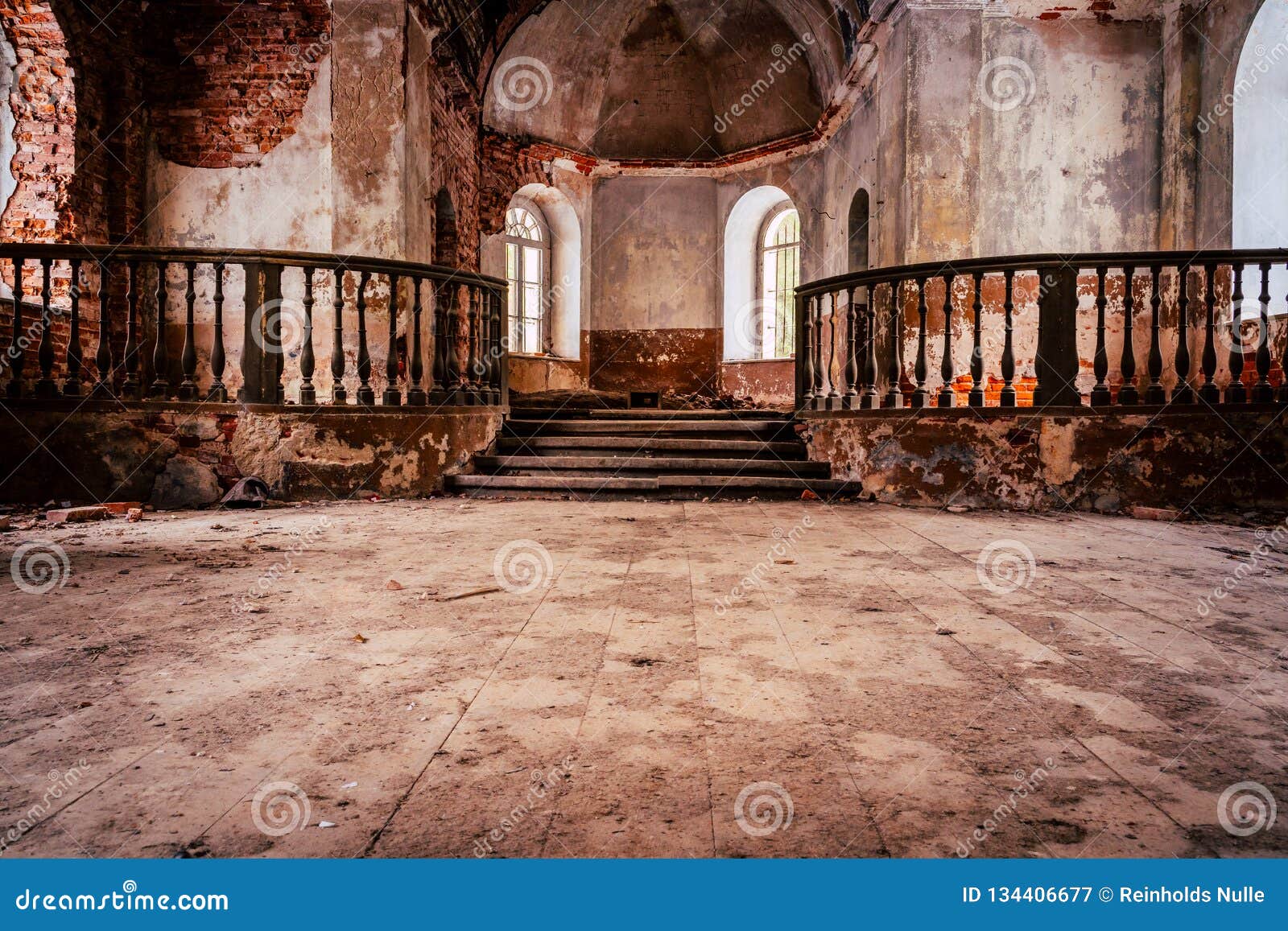 Inside Interior of an Old Abandoned Church in Latvia, Galgauska - Light ...
