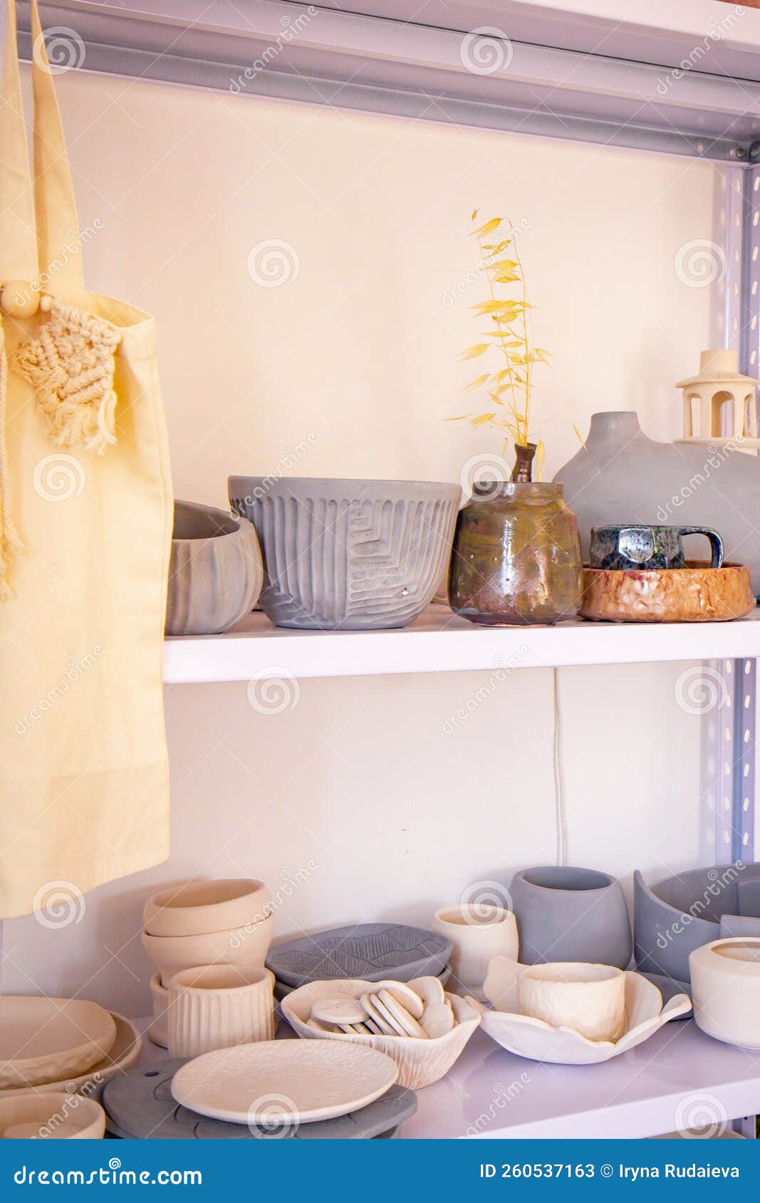 Inside Interior of Pottery. Racks in Pottery Workshop in Which There ...