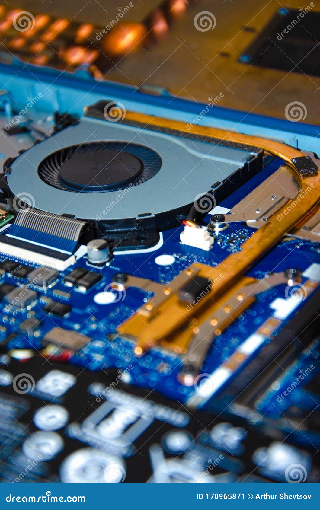 The Inside of the Laptop. Central Processor, Cooler, Pc Cooling Tubes ...