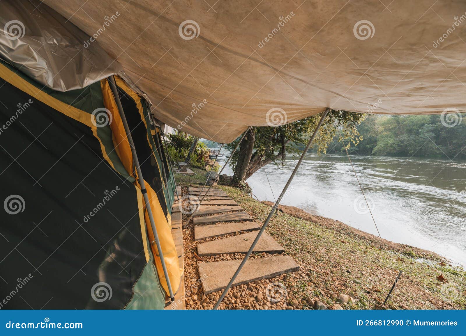 Inside of Large Comfortable Camping Tent on Campground in the Tropical ...