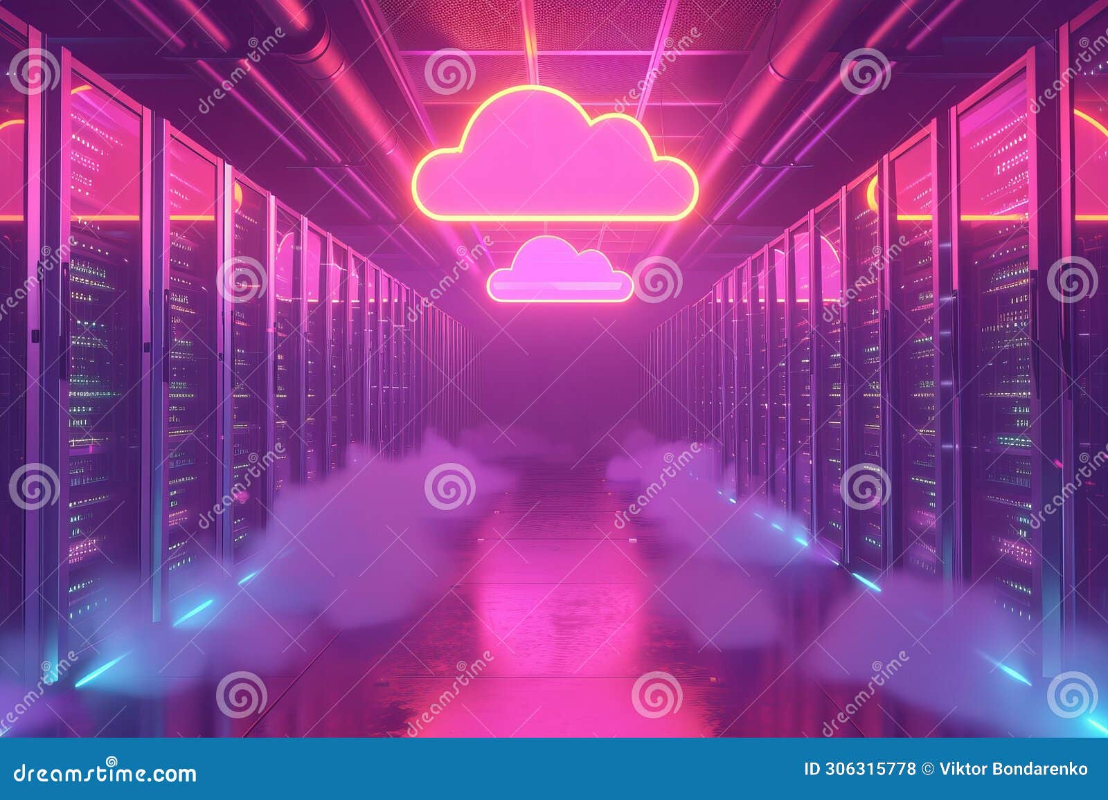 Inside a Large Data Center, a Corridor with Disks and a Cloud. Stock ...