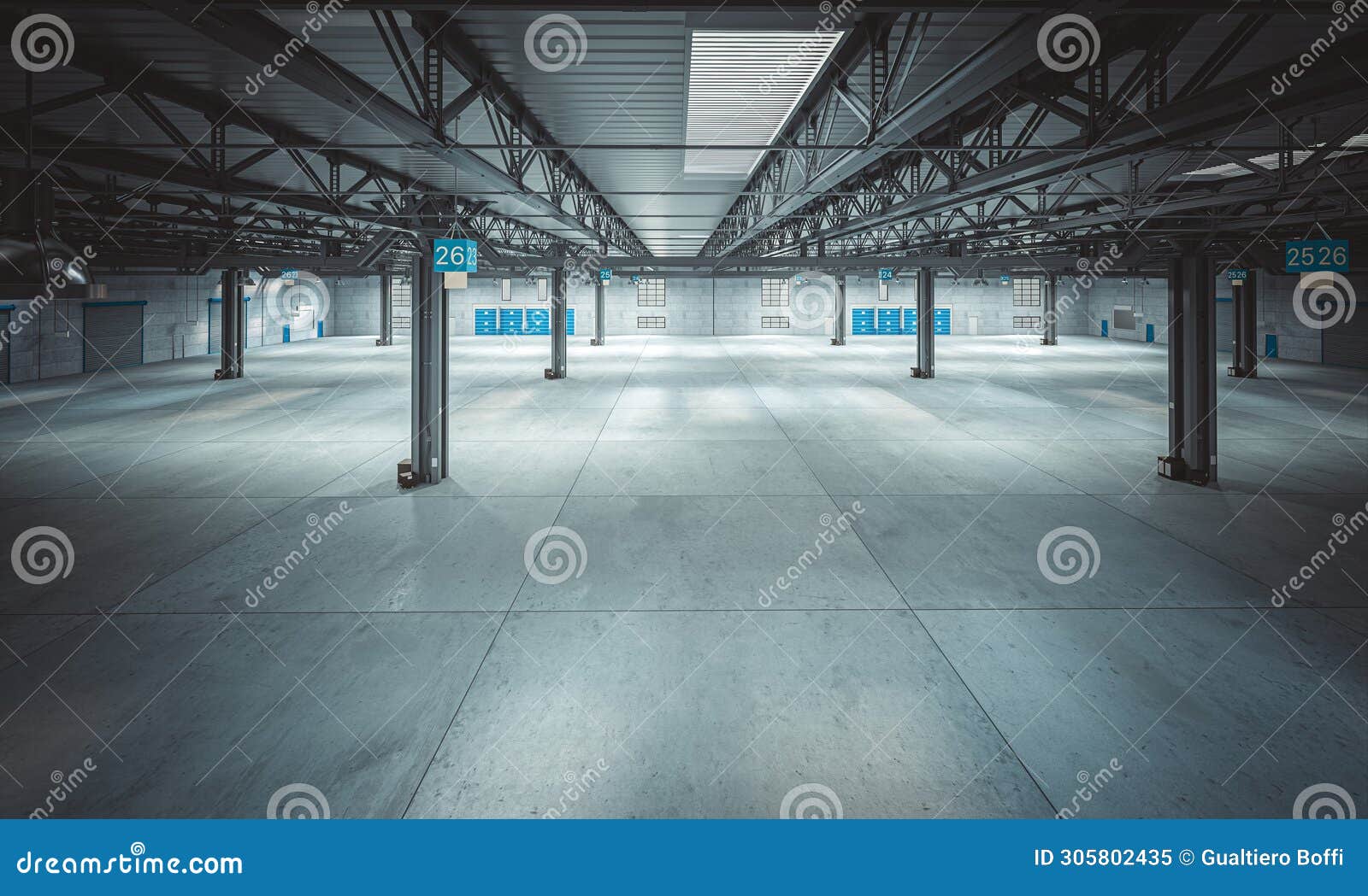 Inside a Large Empty Warehouse with a Concrete Floor Stock Illustration ...