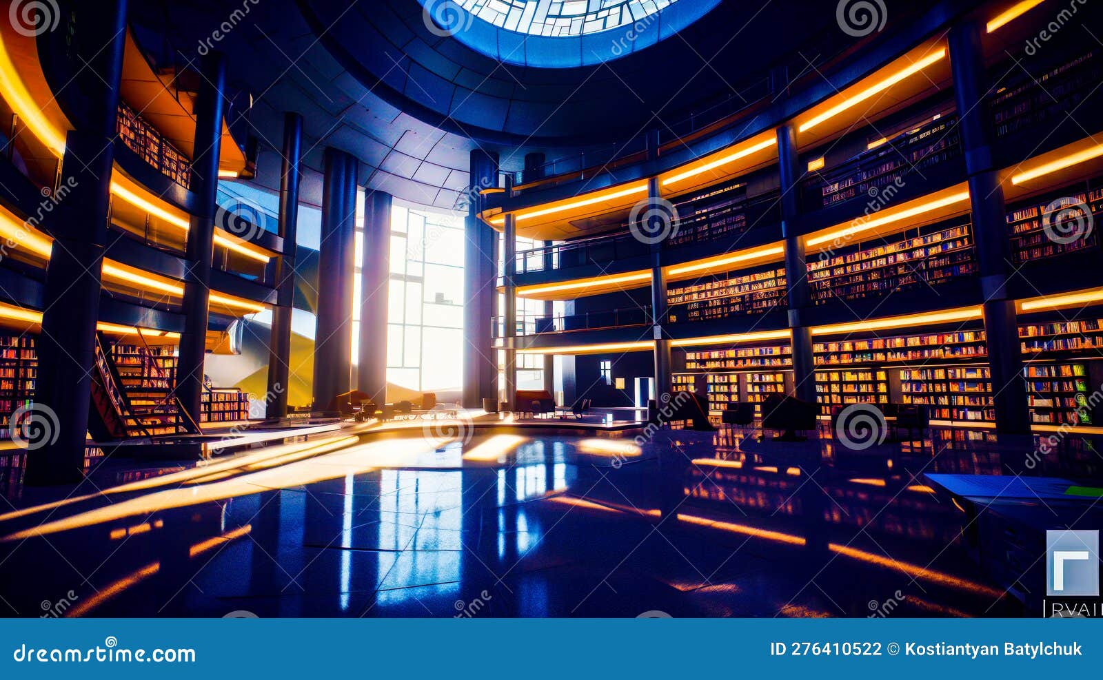 The Inside of Large Library with Skylight in the Middle of it ...