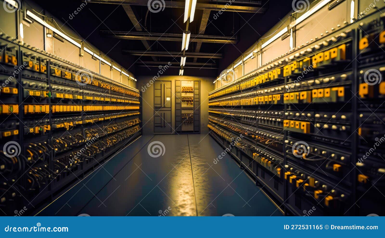 The Inside of Large Room with Rows of Electrical Equipment. Generative ...