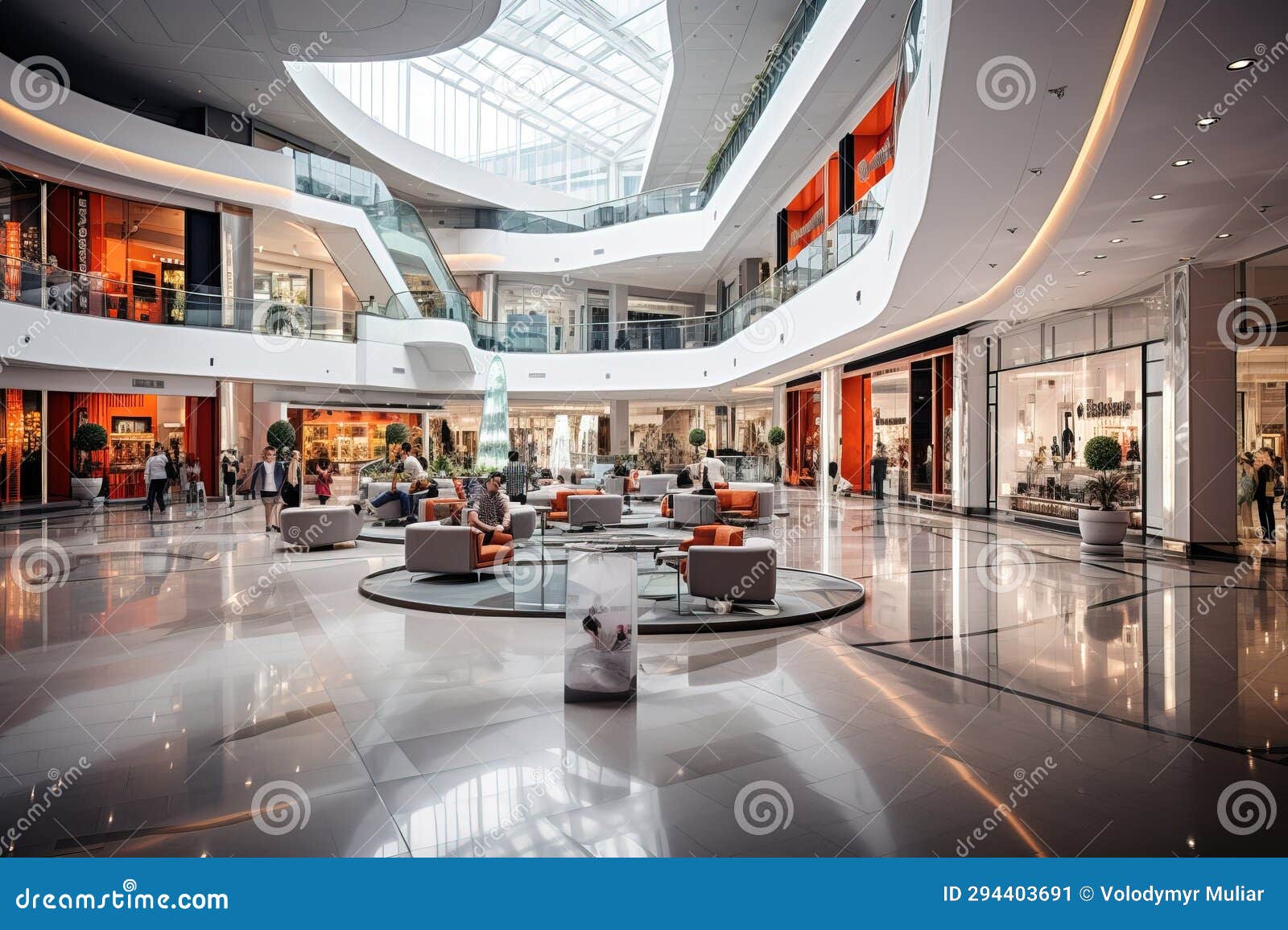 Inside a Large Shopping Center with Modern Architecture Stock ...