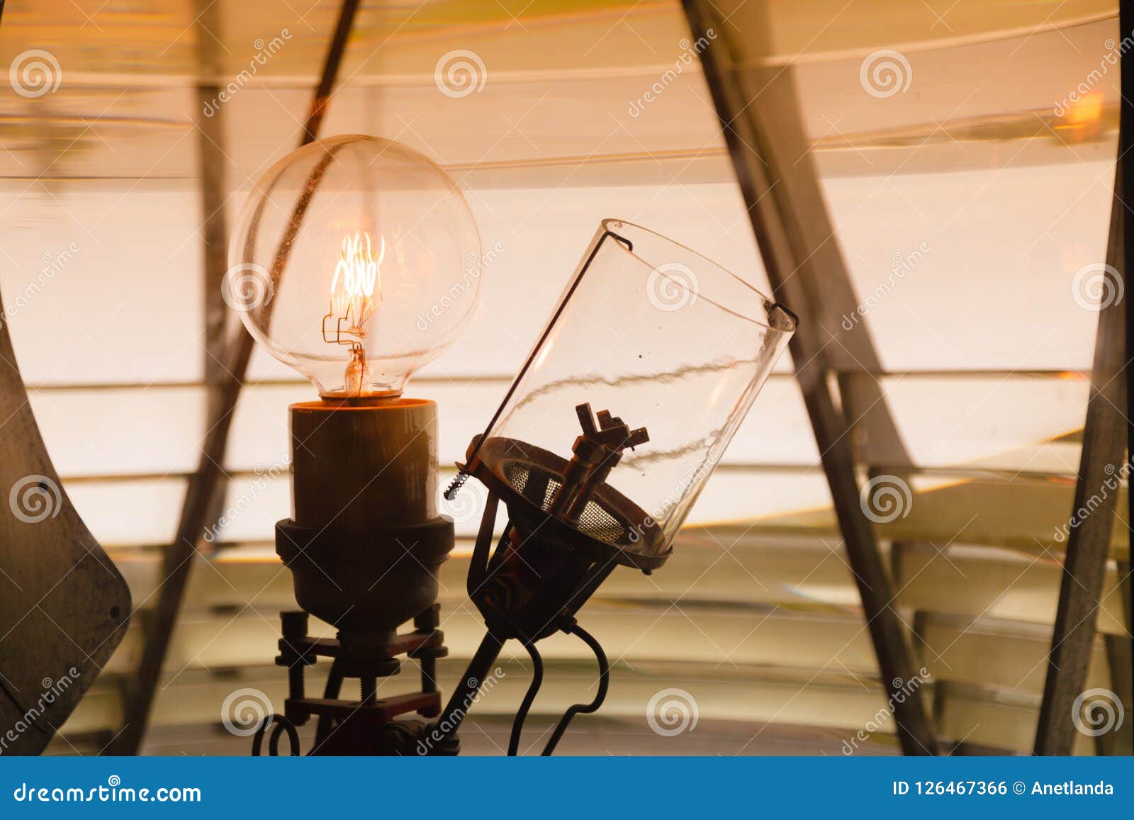 Inside of a Lighthouse Showing the Light Bulb Interior. Stock Photo ...