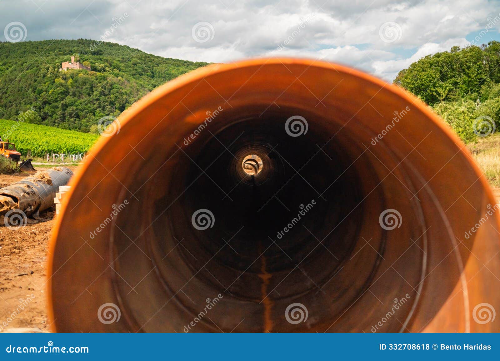 Inside of a Long Metal Pipe Material of an Underground Construction ...