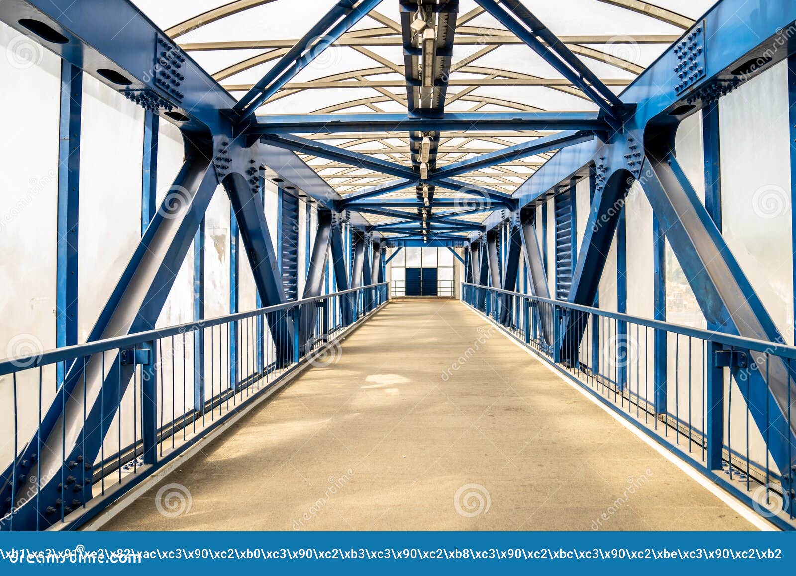 Inside Long Pedestrian Crossing Over the Roadway. Stock Image - Image ...