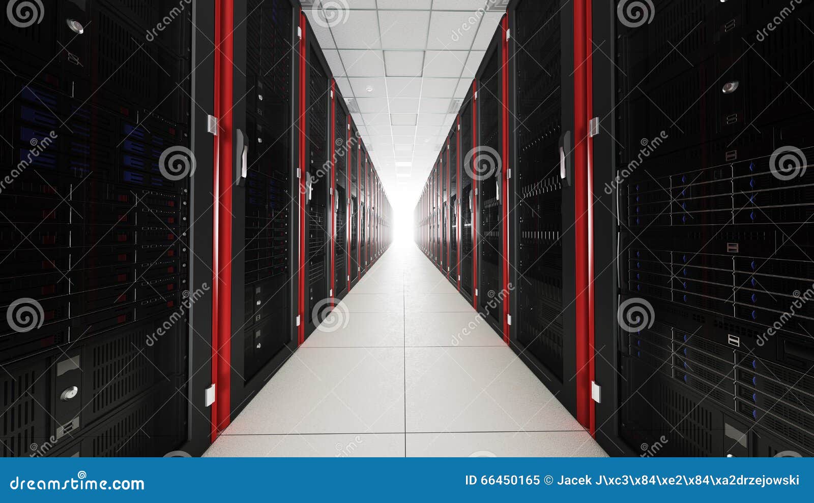 Inside the Long Server Room Tunnel with Bright End Stock Illustration ...