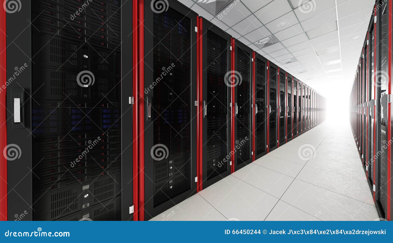 Inside the Long Server Room Tunnel with Bright End Stock Illustration ...
