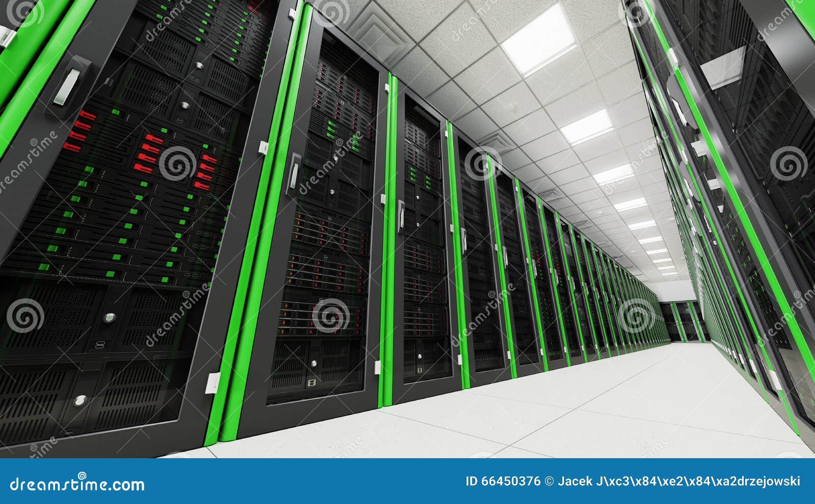 Inside the Long Server Room Tunnel Stock Illustration - Illustration of ...