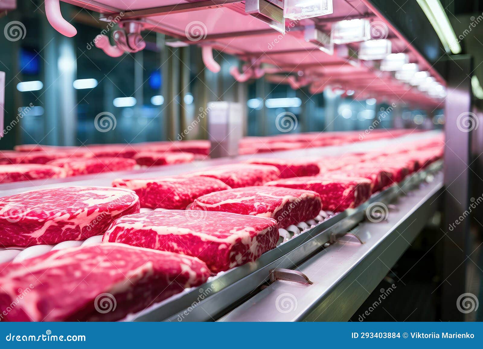 Inside the Meat Industry: Conveyor Belt in a Processing Plant Stock ...