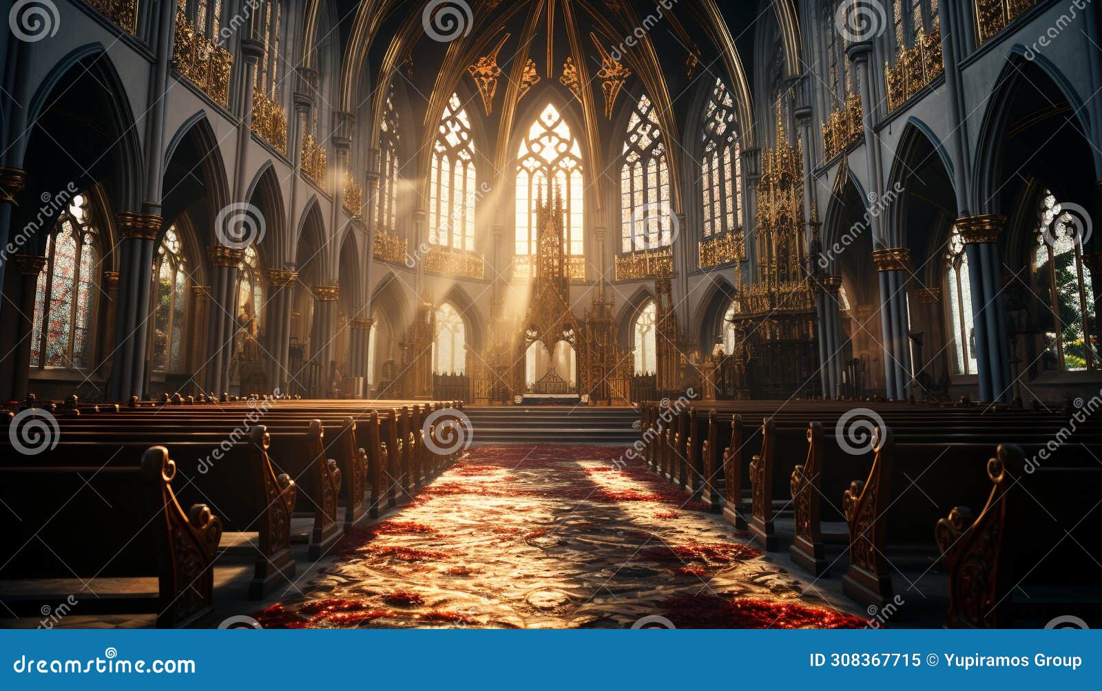 Inside the Medieval Gothic Style Cathedral, the Ancient Altar Stands ...