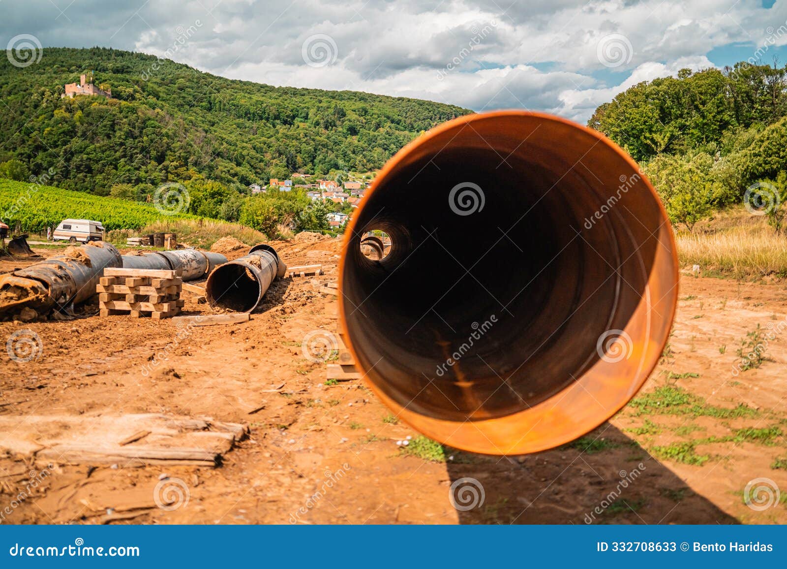 Inside of a Metal Pipe Material of an Underground Construction Site ...