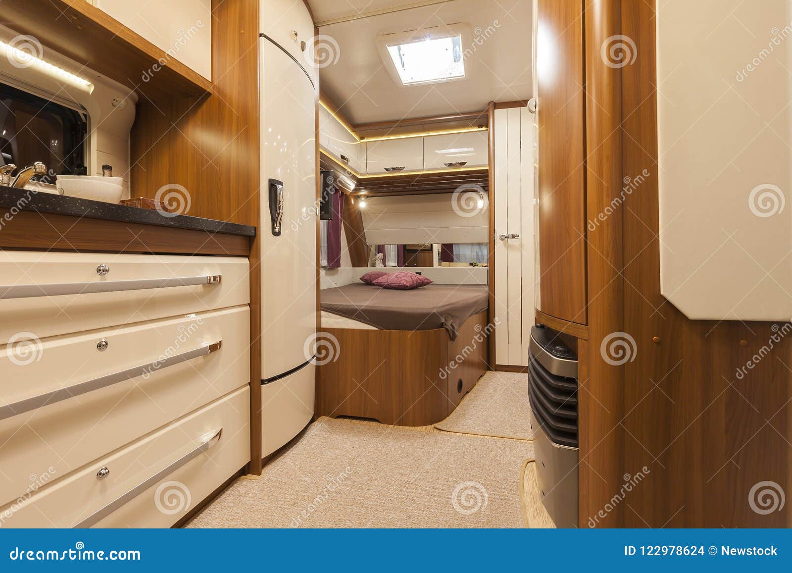 Modern camper, inside stock photo. Image of caravanning - 122978624