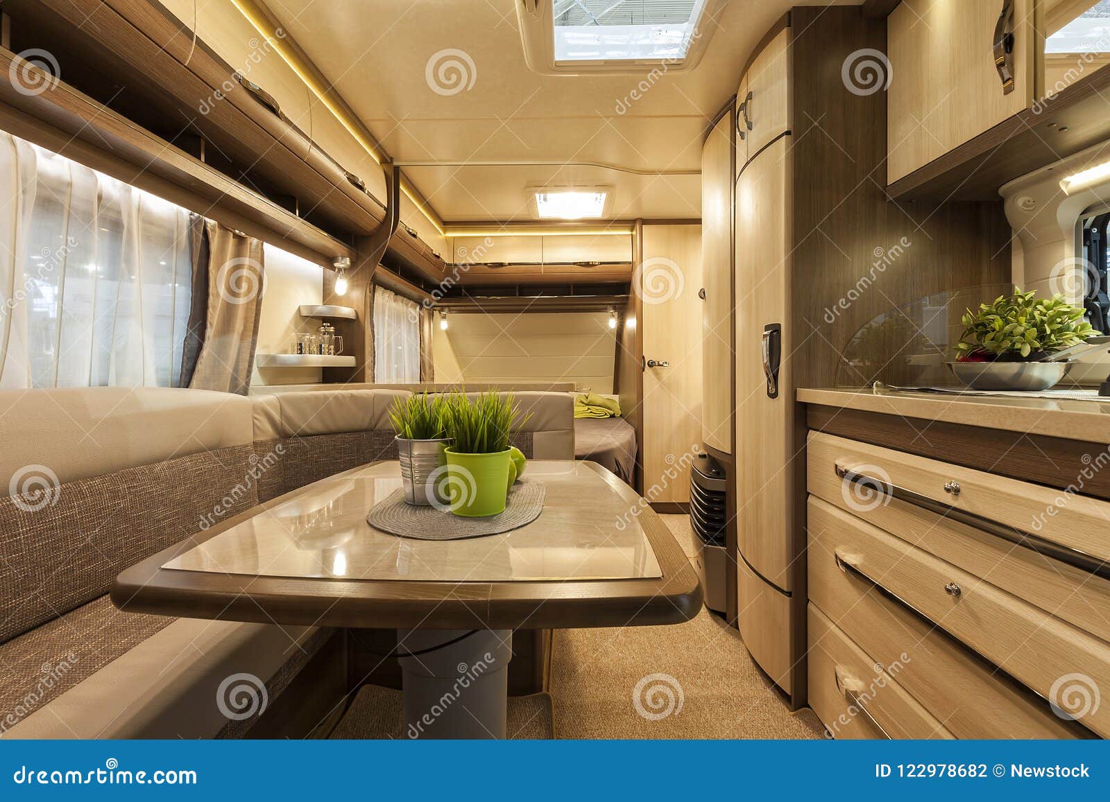 Modern Camper Vehicle Interior View Of Motorhome Rv For Recreational ...