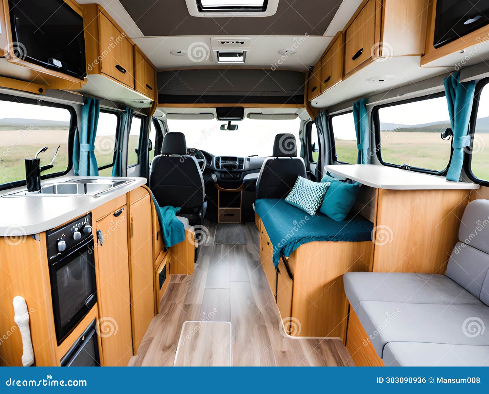 Inside a modern camper van stock illustration. Illustration of trip ...