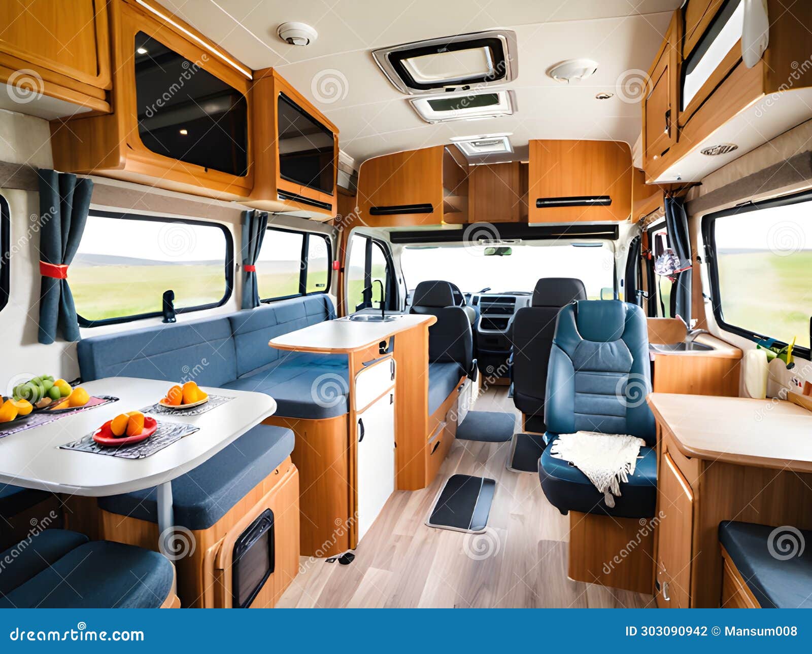 Inside a modern camper van stock illustration. Illustration of ...