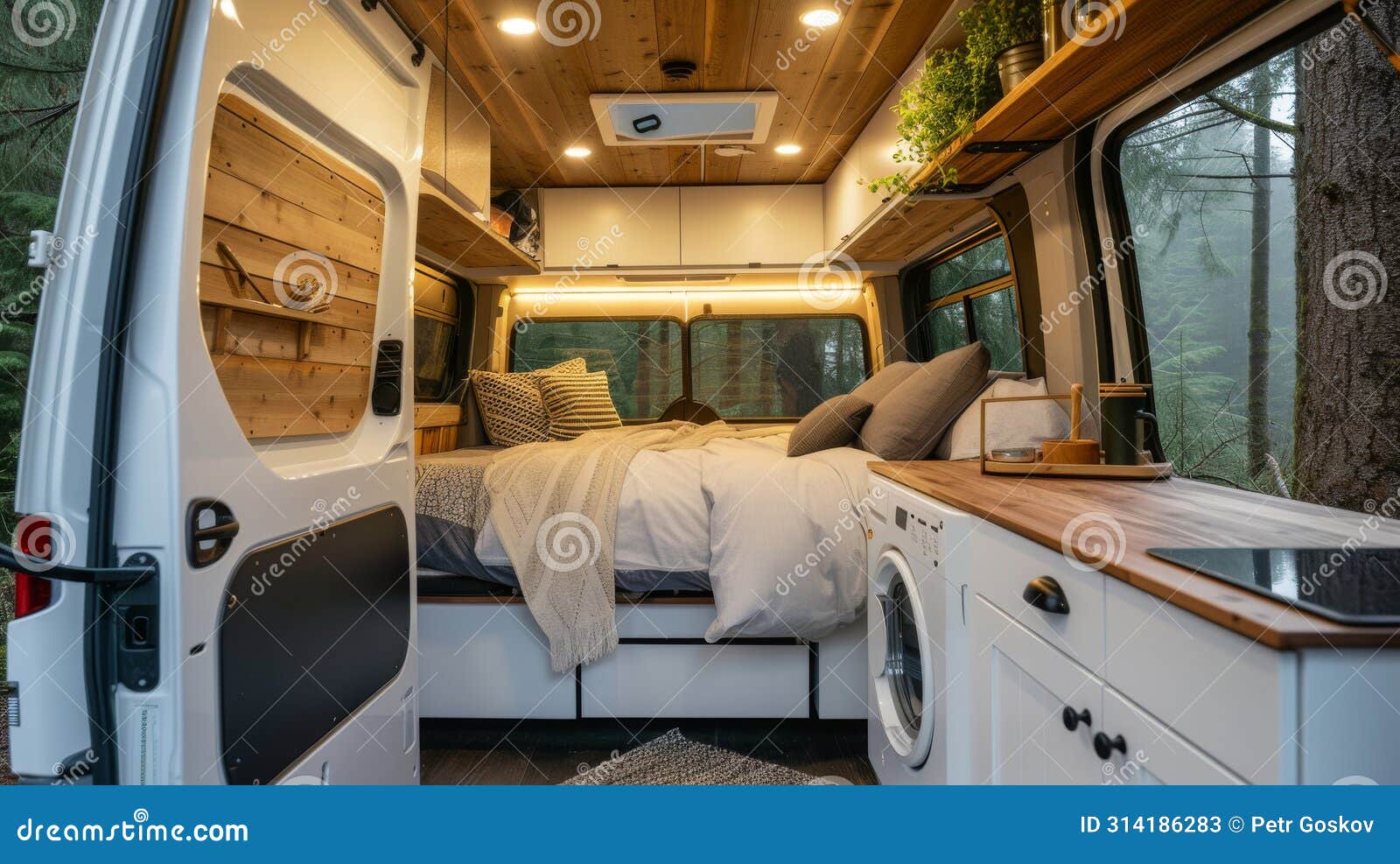 Cozy and Modern Van Life Interior Design Stock Image - Image of caravan ...
