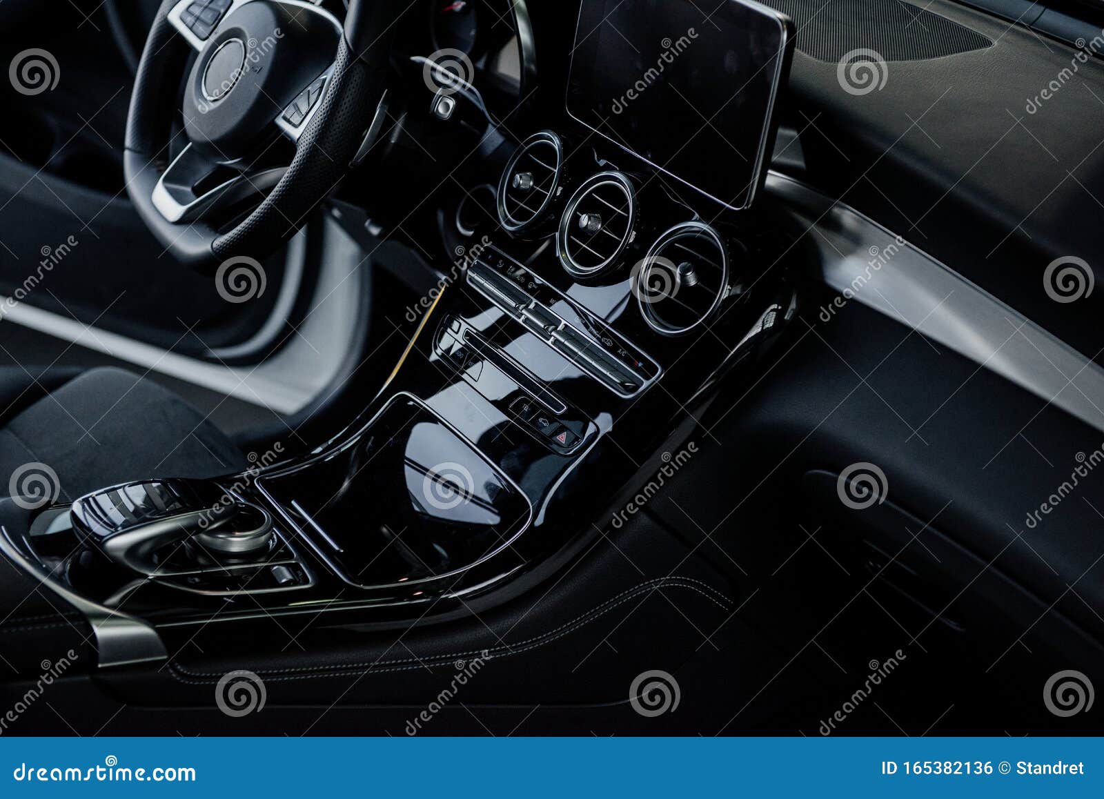 Inside of the Modern Car. Steering Wheel and Front Instruments Stock ...