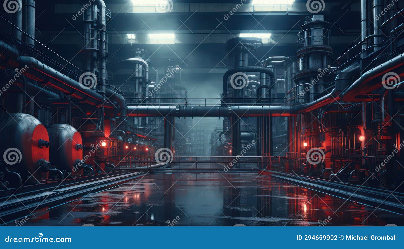 Inside a Modern Industrial Factory with Big Pipes and Tanks Created ...